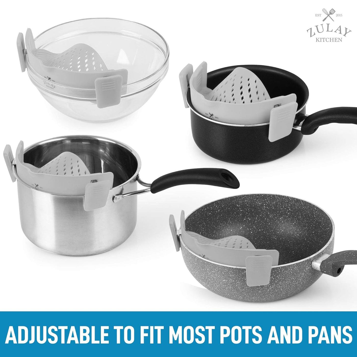 Adjustable Silicone Pot Strainer for Pots, Pans and Bowls – Heat ...