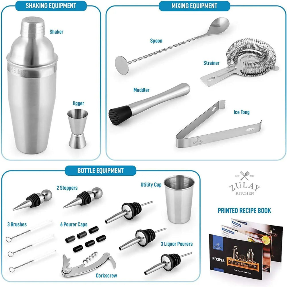 Complete Bartender Kit - 24-Piece Stainless Steel Cocktail Shaker Set ...