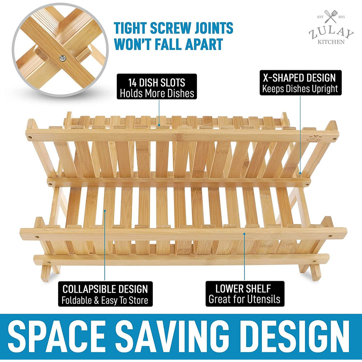 Foldable Bamboo Dish Drying Rack - 2-Tier | Zulay Kitchen