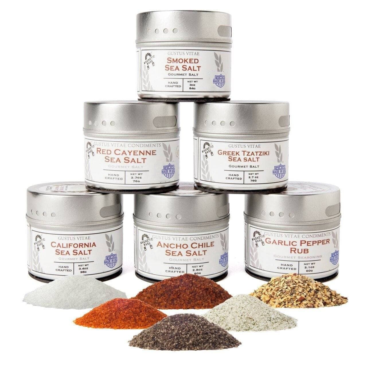 Gourmet Finishing Sea Salts and Rubs Collection - 6 Tins by Gustus Vit