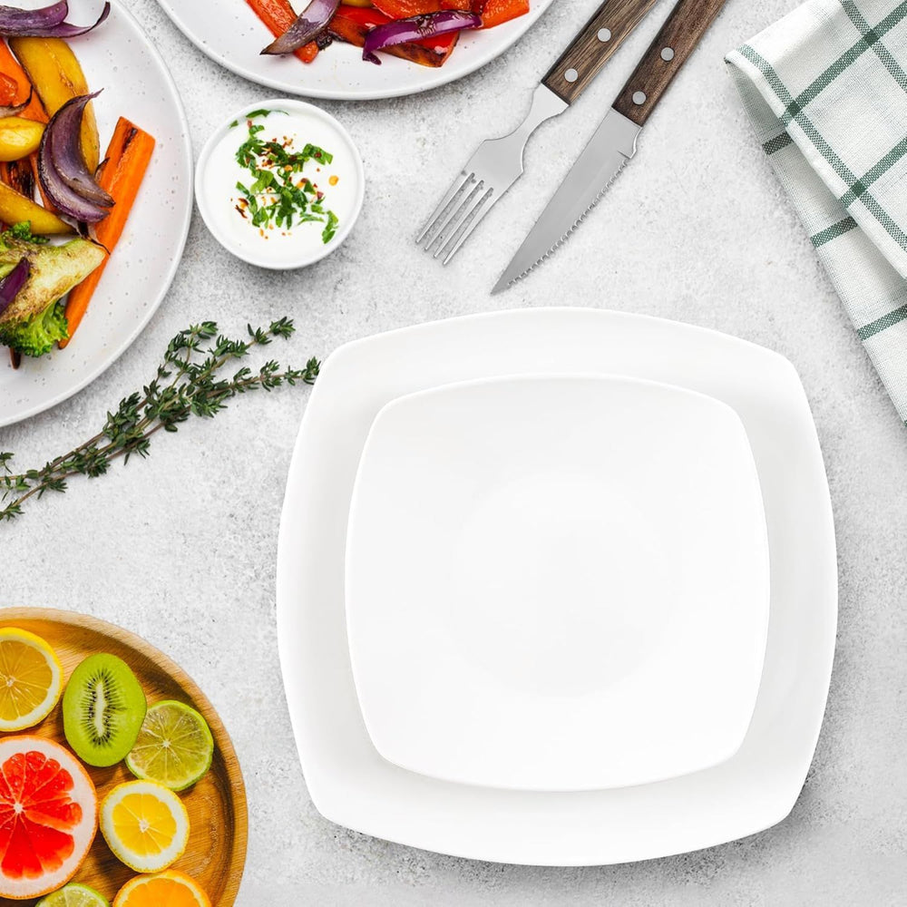 Luna Porcelain Square Dinnerware Set - 16 Piece Set