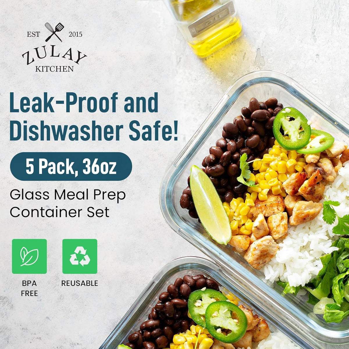 Snap Lock Glass Food Containers | Zulay Kitchen