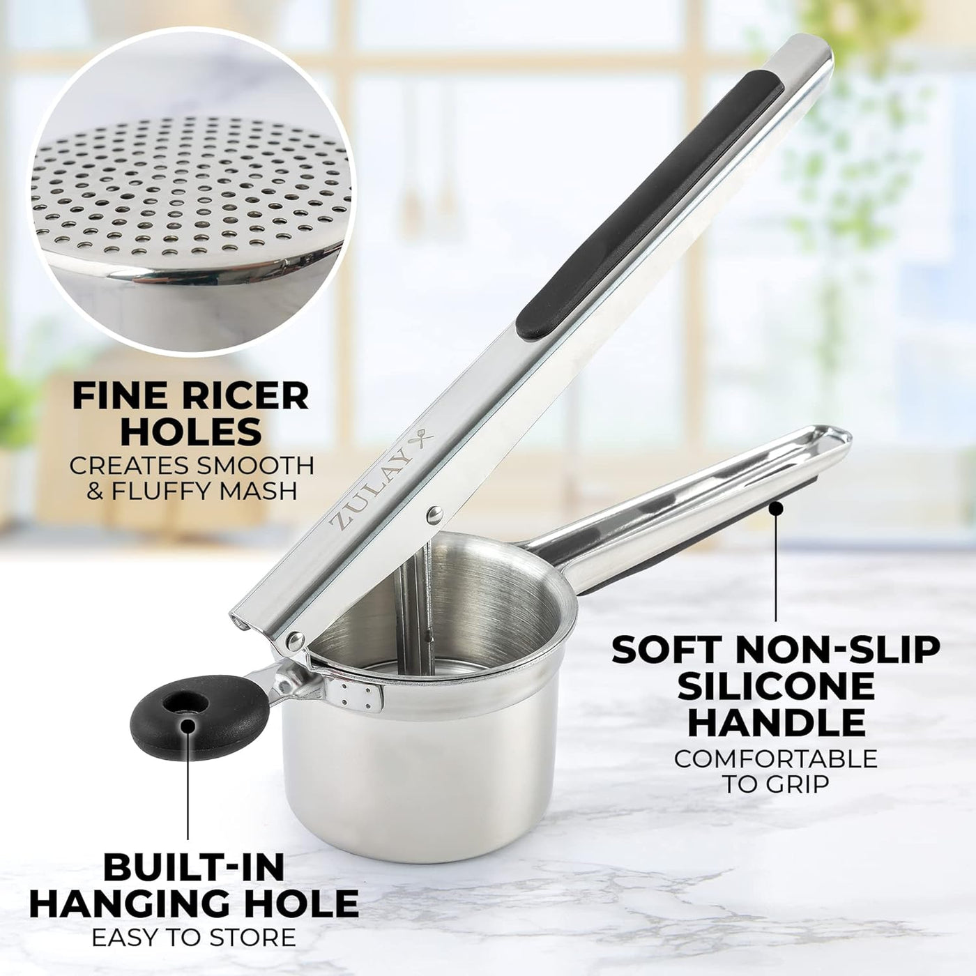 Stainless Steel Potato Ricer - 13.5 oz Online | Zulay Kitchen - Save ...